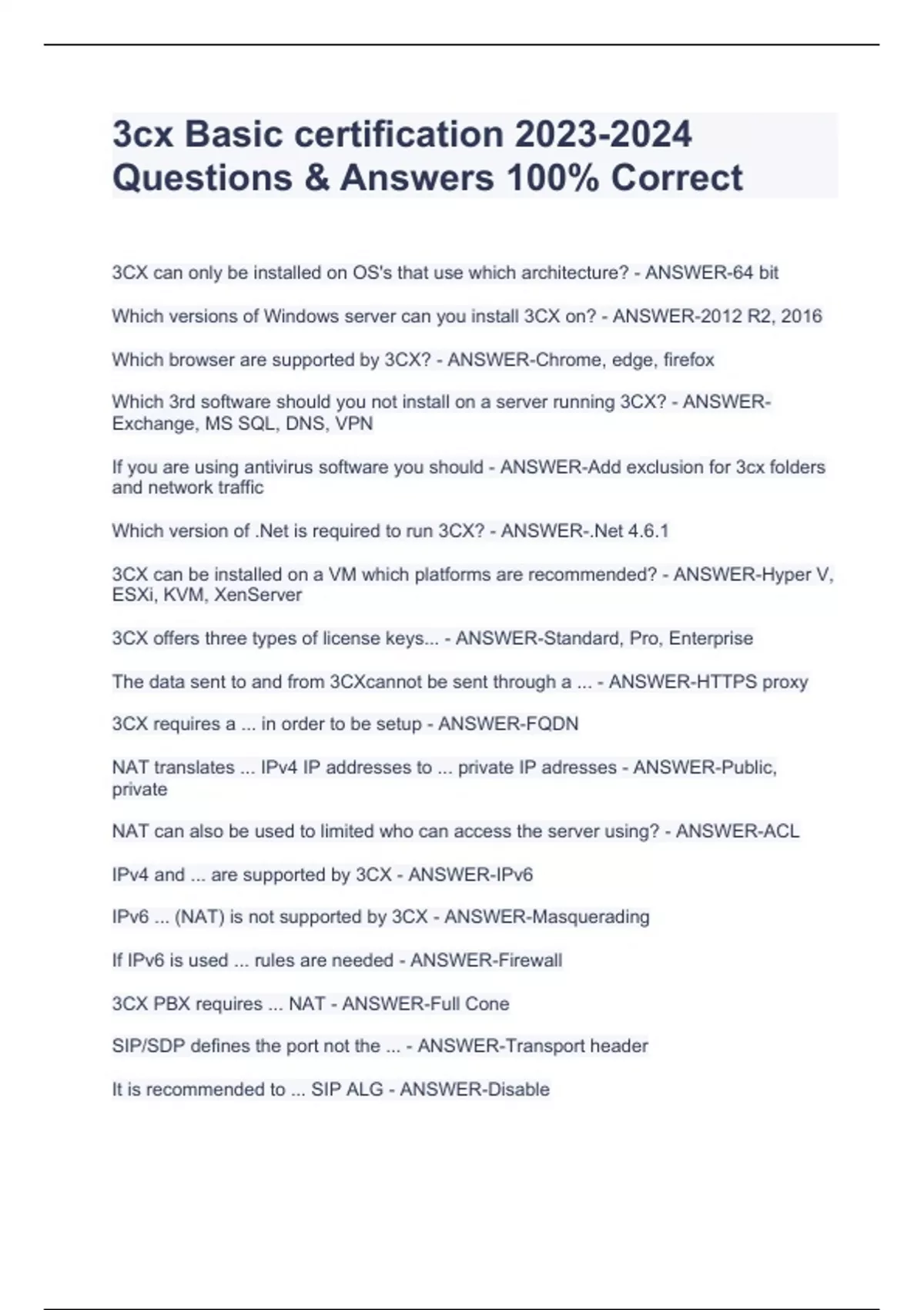 3cx Basic certification Questions & Answers 100% Correct - 3cx Basic ...