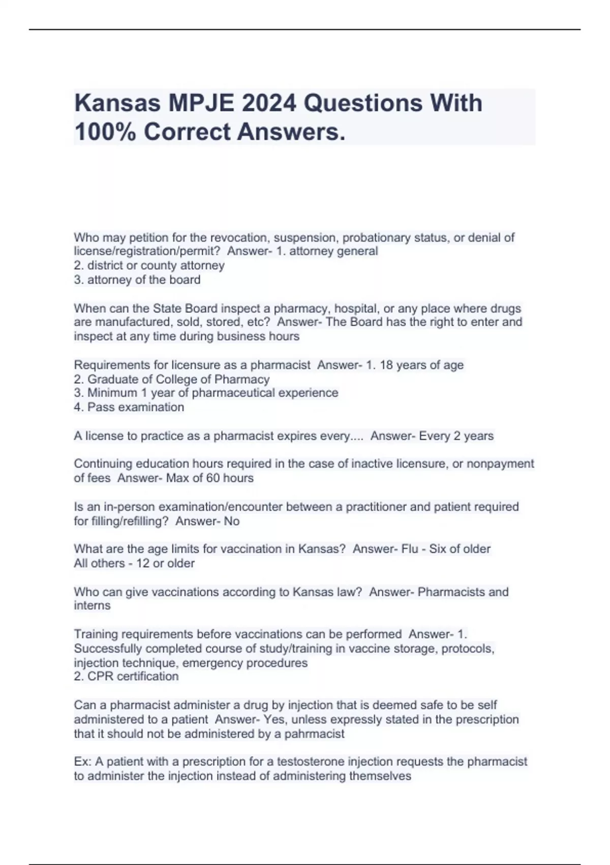 Kansas MPJE 2024 Questions With 100% Correct Answers. - MSIY - Stuvia US