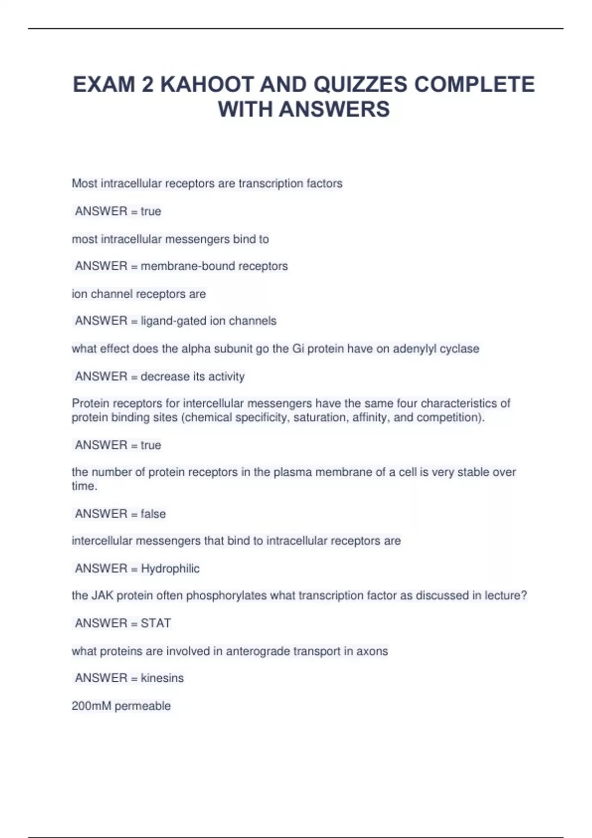 EXAM 2 KAHOOT AND QUIZZES COMPLETE WITH ANSWERS - KAHOOT - Stuvia US