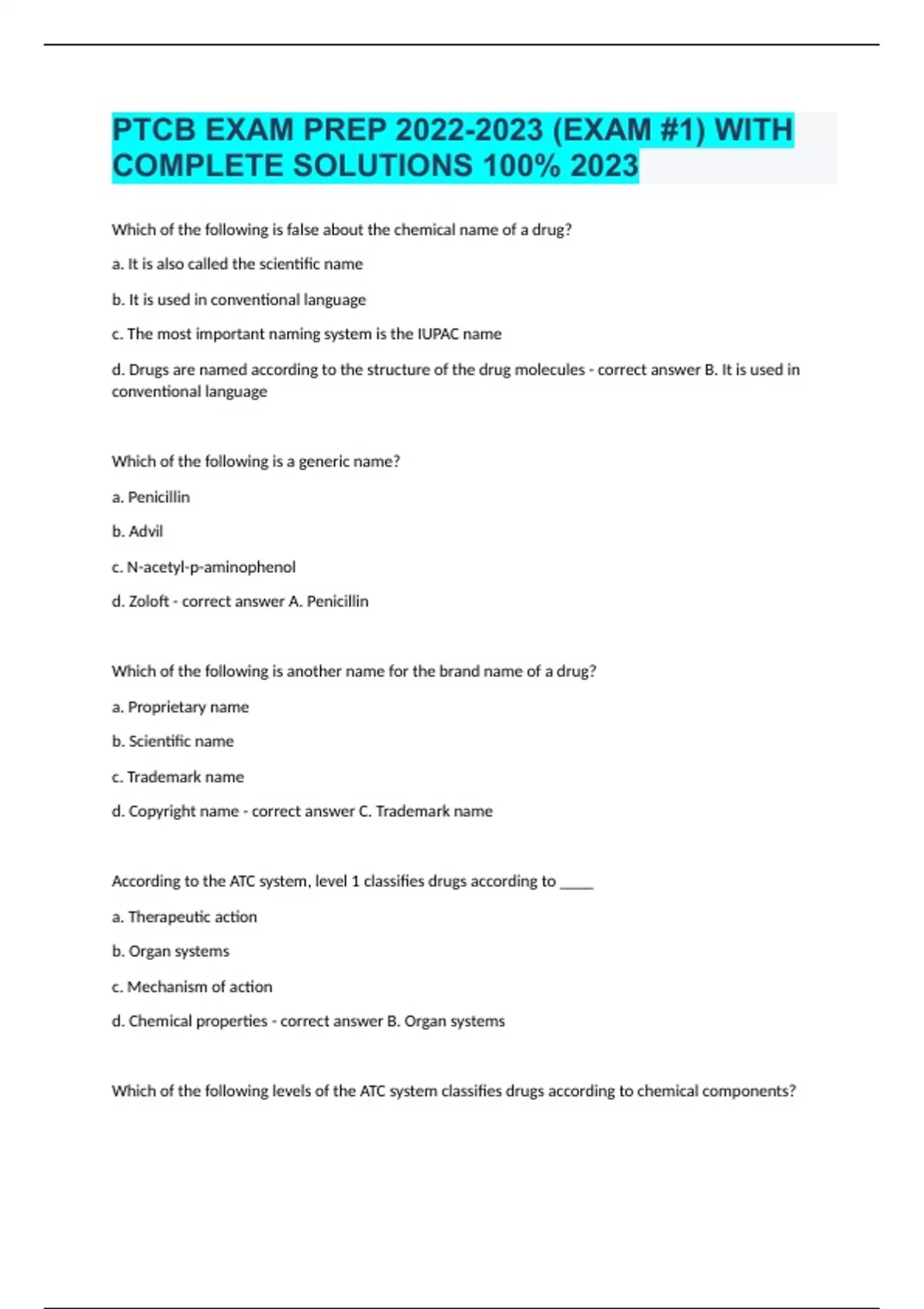 PTCB EXAM PREP (EXAM #1) WITH COMPLETE SOLUTIONS 100% 2023 - PTCB - Stuvia US