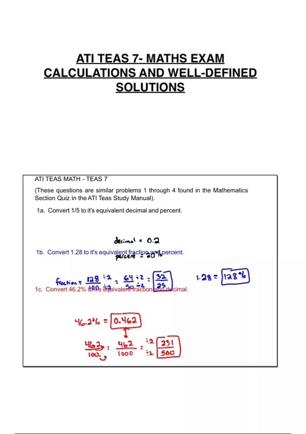 ATI TEAS 7- MATHS EXAM CALCULATIONS AND WELL-DEFINED SOLUTIONS - ATI ...