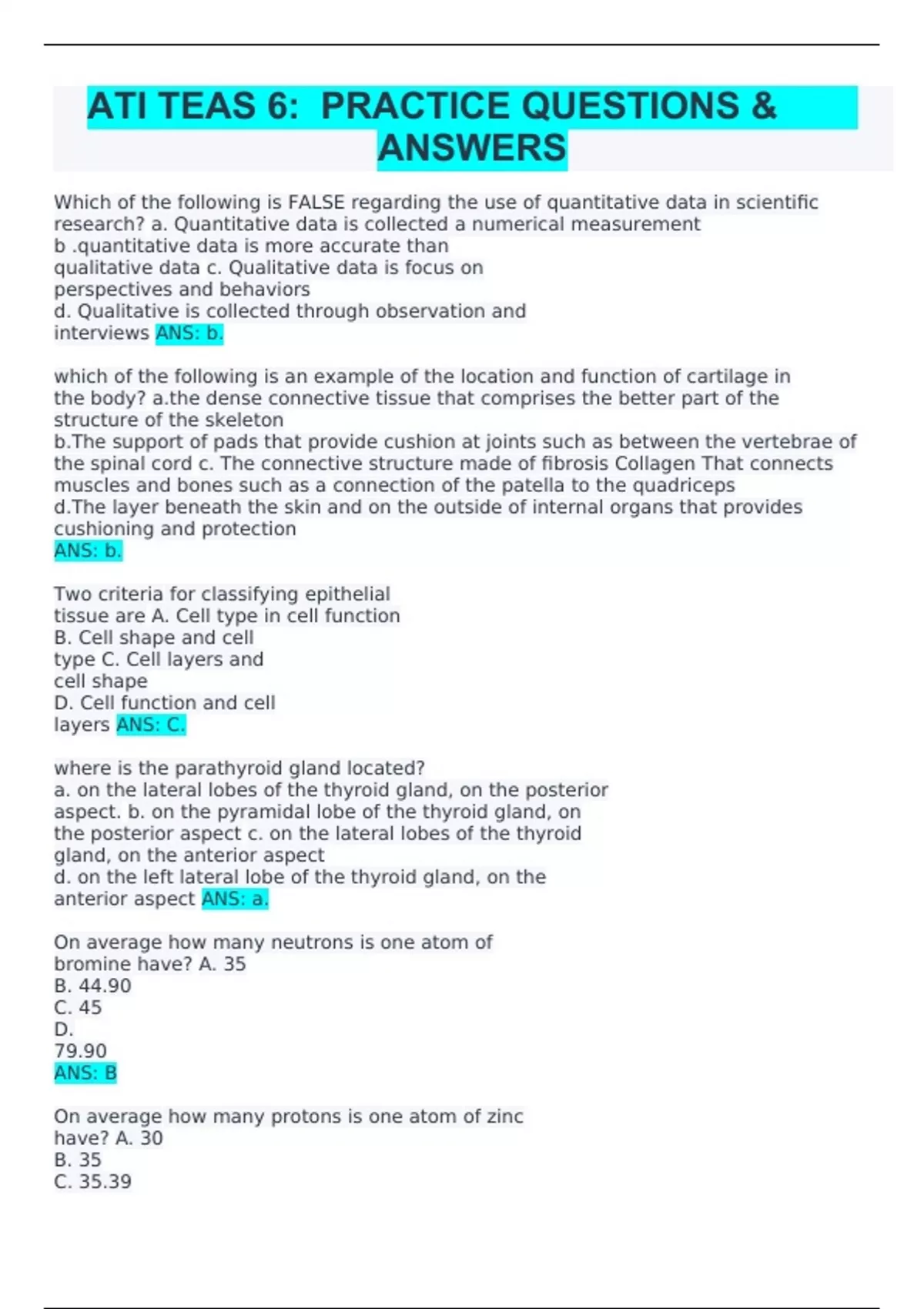 ati_teas_6 /ACTUAL EXAM QUESTIONS & ANSWERS 2022/2023 LATEST UPDATE ...