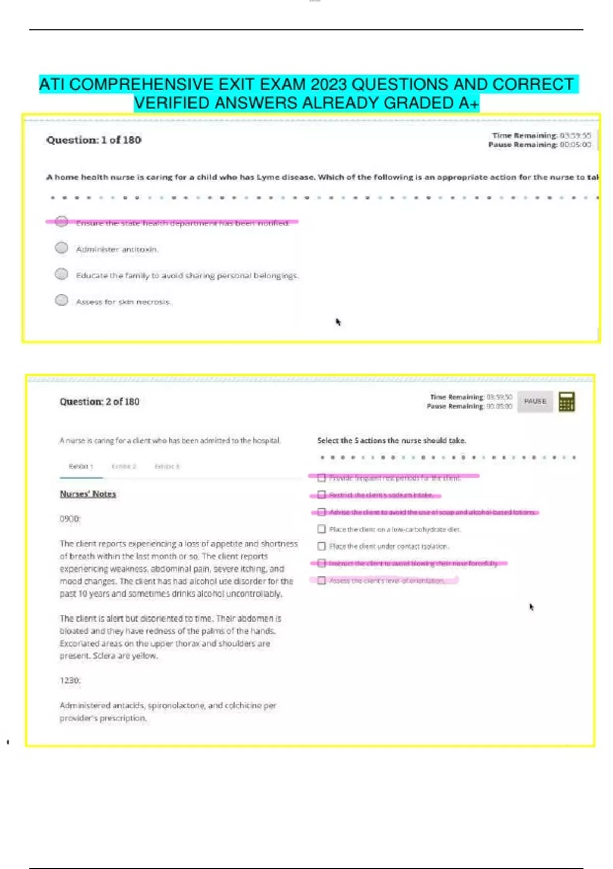 ATI COMPREHENSIVE EXIT EXAM 2023 QUESTIONS AND CORRECT VERIFIED ANSWERS ALREADY GRADED A+ - ATI ...