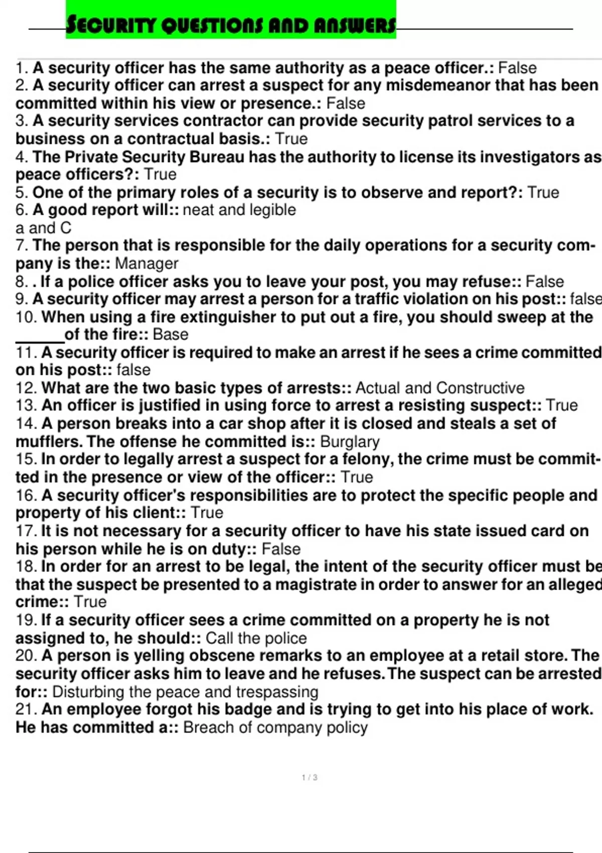 Security Questions And Answers State Of Texas Stuvia Us