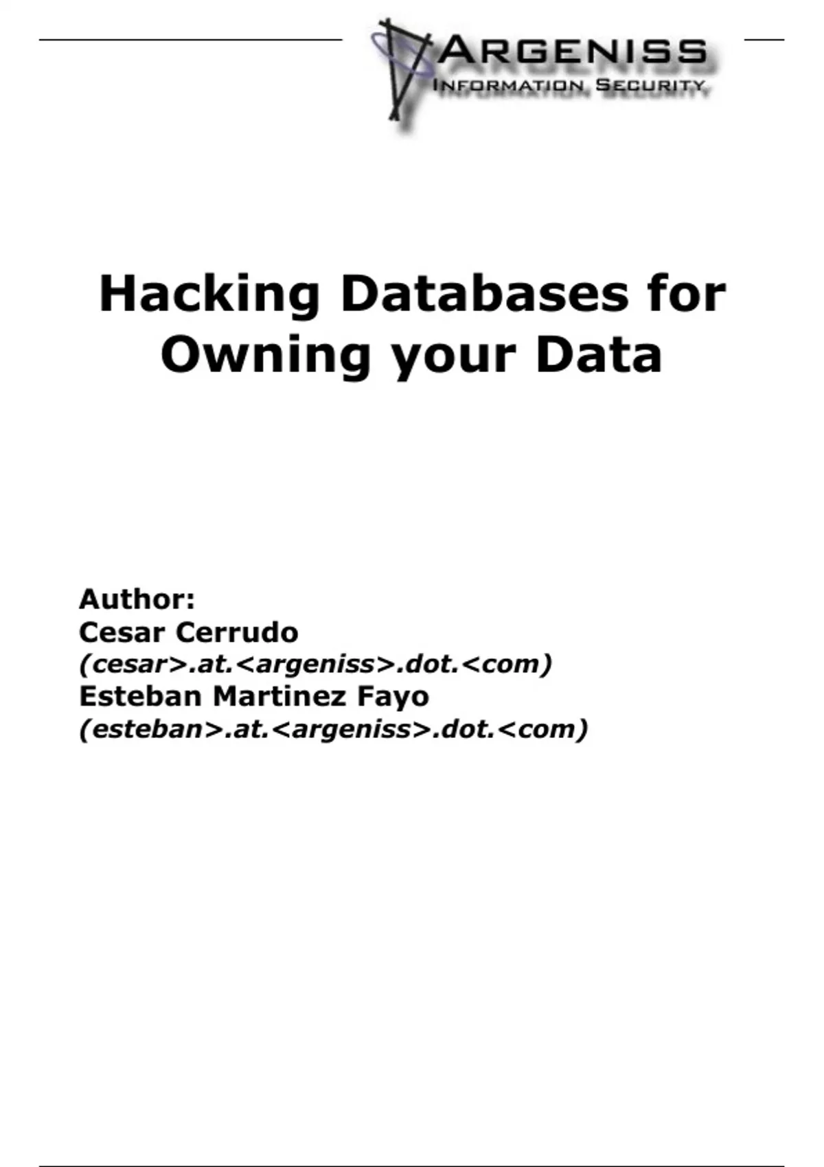 Hacking Databases for Owning your Data - Hacking Databases for Owning ...