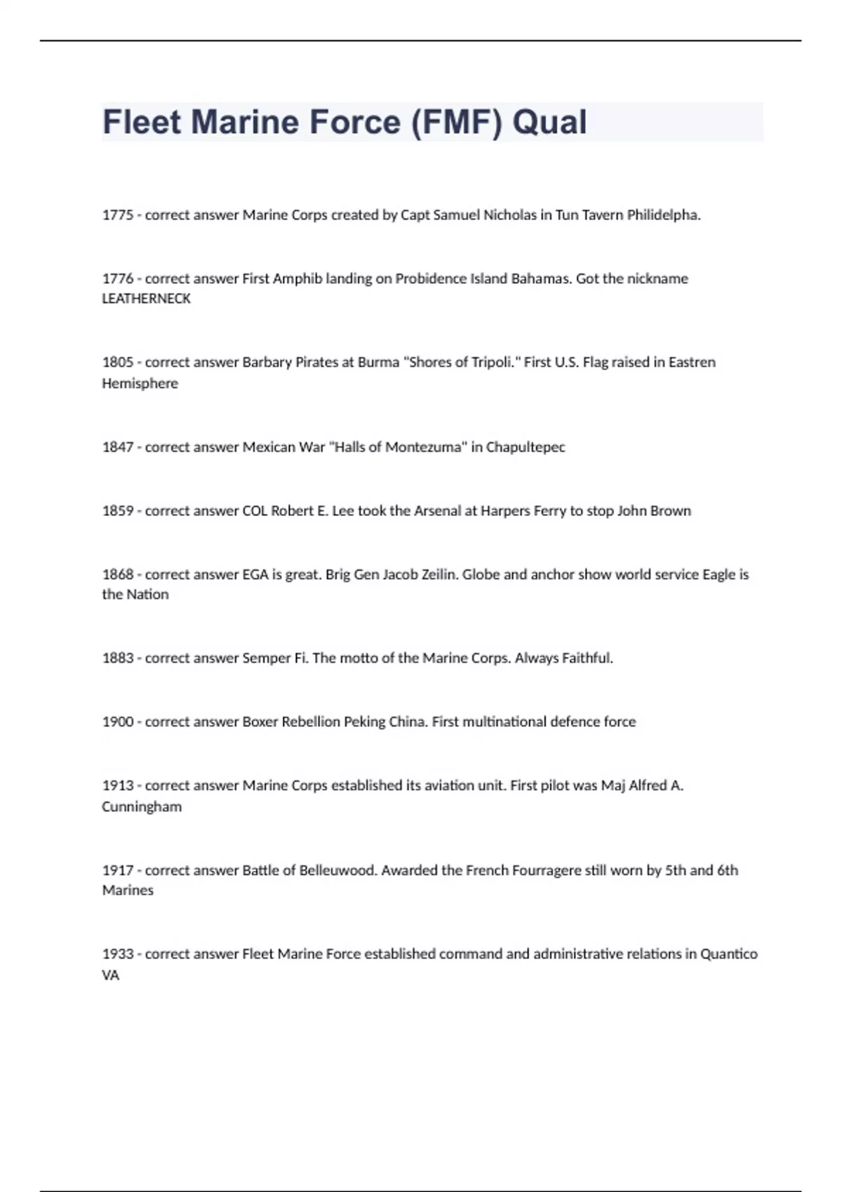 Fleet Marine Force (FMF) Qual 2023/2024 updated to pass - FMF - Stuvia US