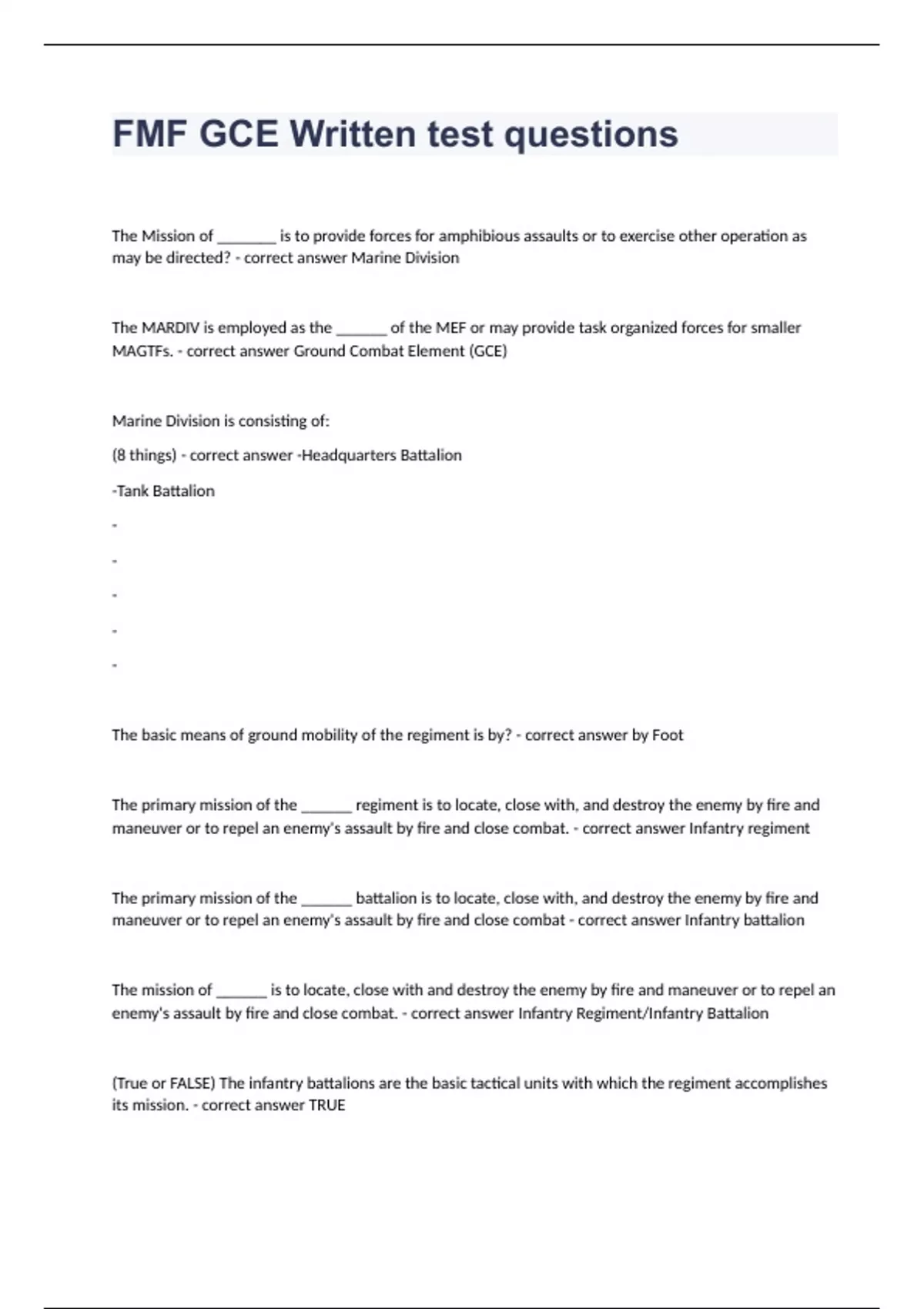 FMF GCE Written test questions well answered rated A+ 2023/2024 - FMF ...