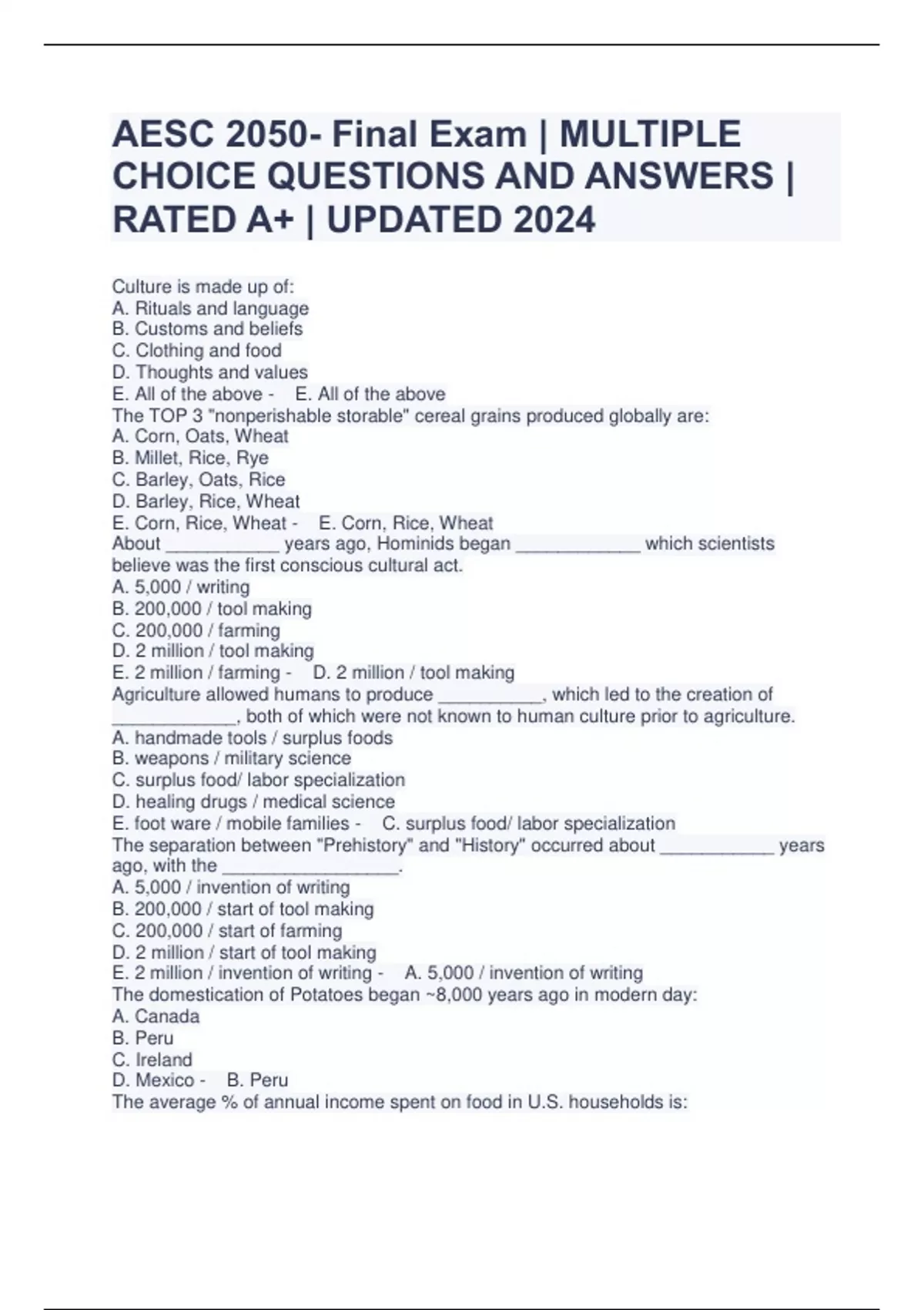AESC 2050- Final Exam | MULTIPLE CHOICE QUESTIONS AND ANSWERS | RATED ...