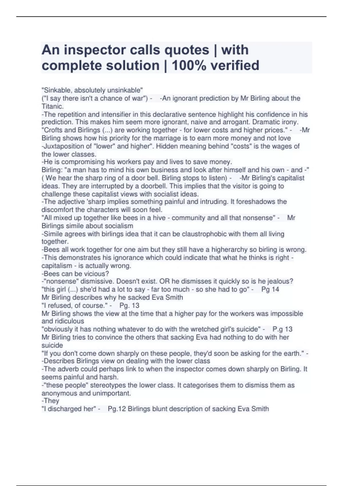 An inspector calls quotes | with complete solution | 100% verified - An ...