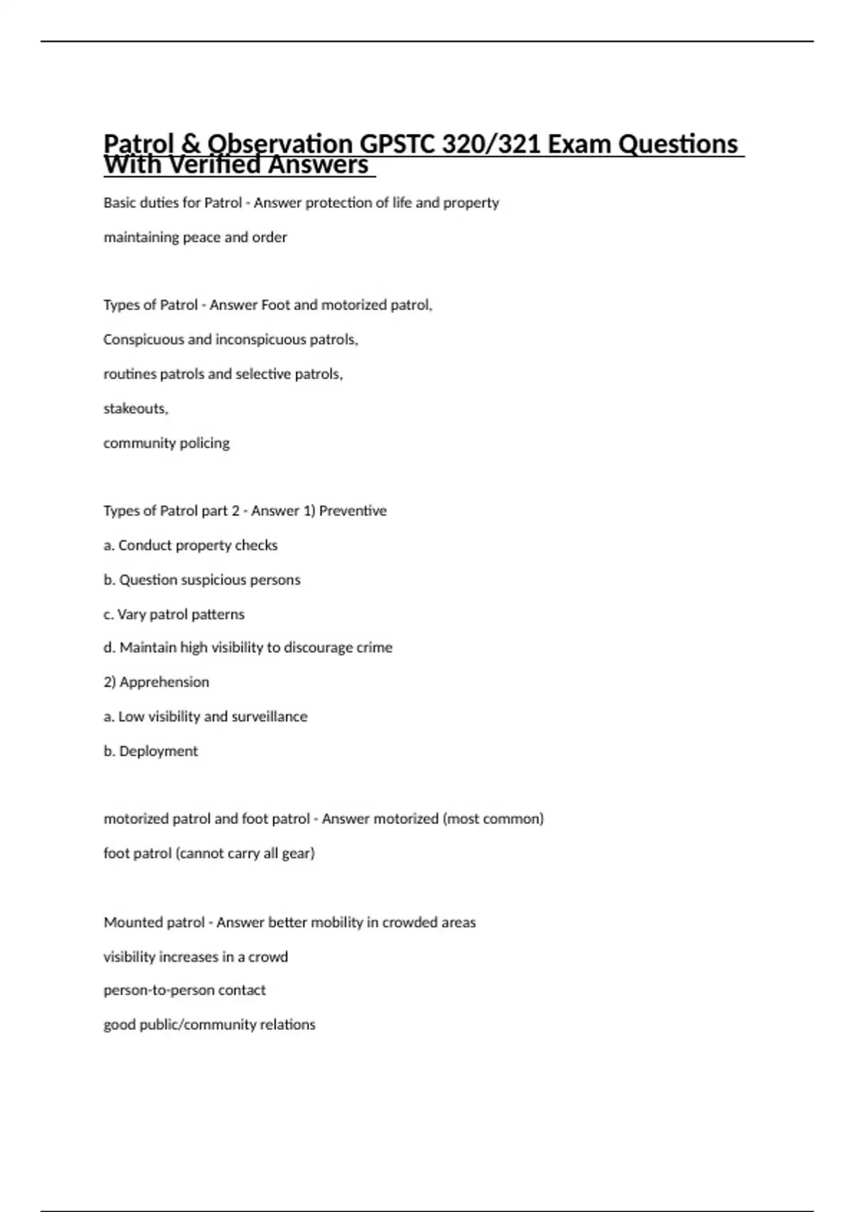 Patrol & Observation GPSTC 320/321 Exam Questions With Verified Answers ...