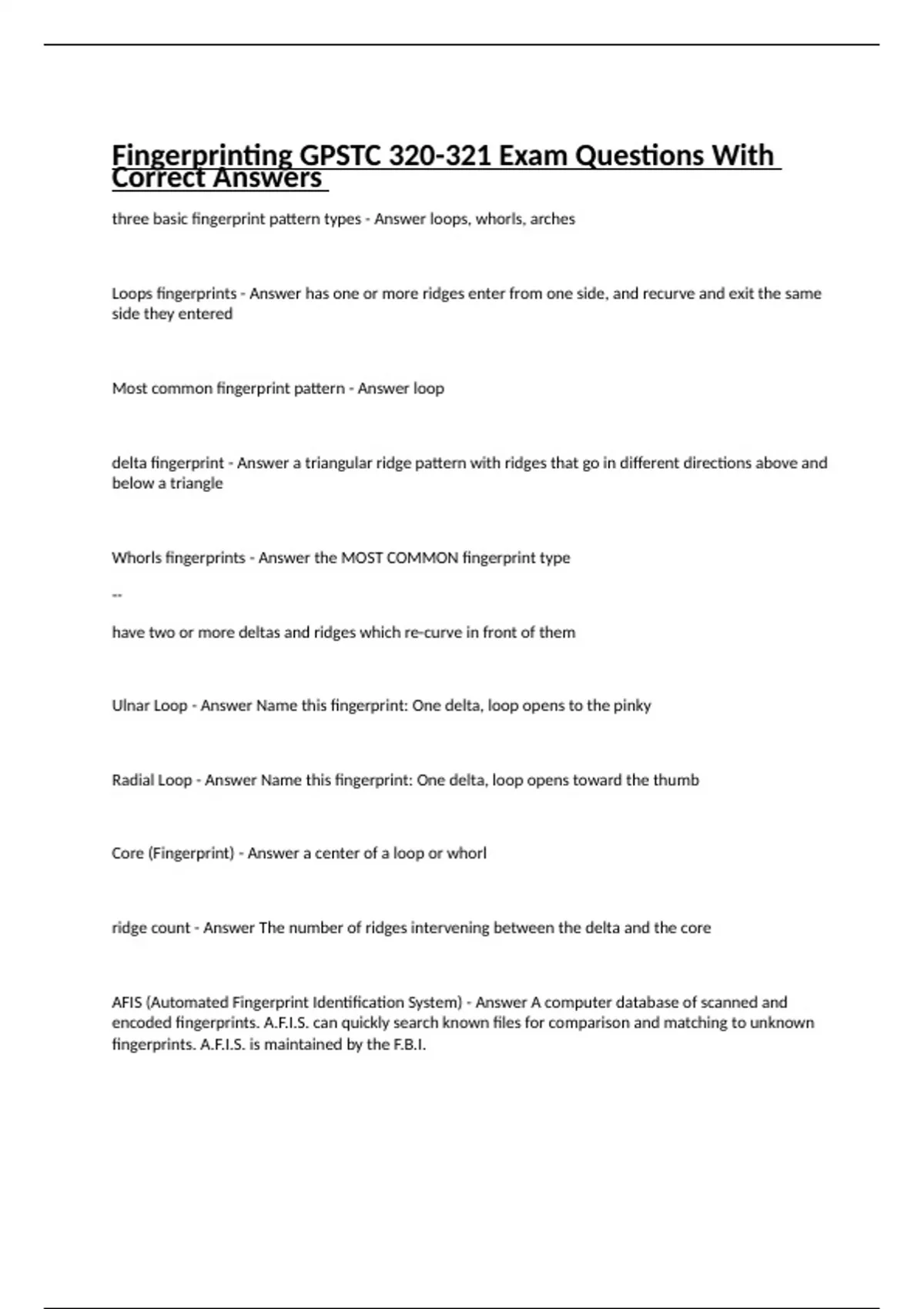 Fingerprinting GPSTC 320-321 Exam Questions With Correct Answers ...