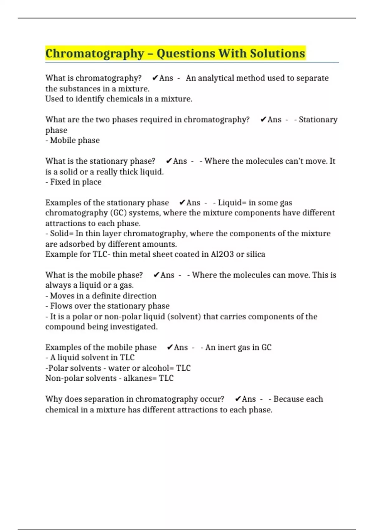 Chromatography Questions With Solutions Chromatography Stuvia Us