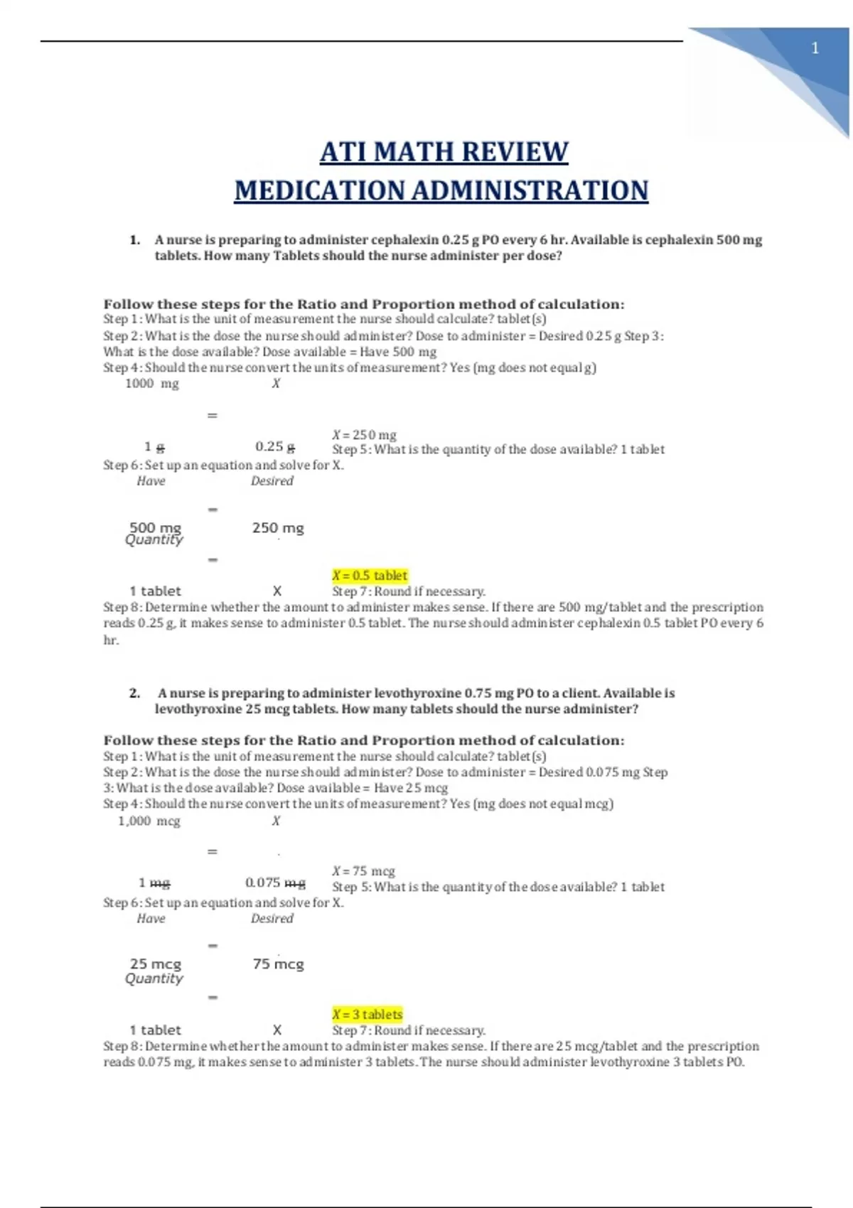 ATI MATH REVIEW MEDICATION ADMINISTRATION LATEST - ATI MATH - Stuvia US