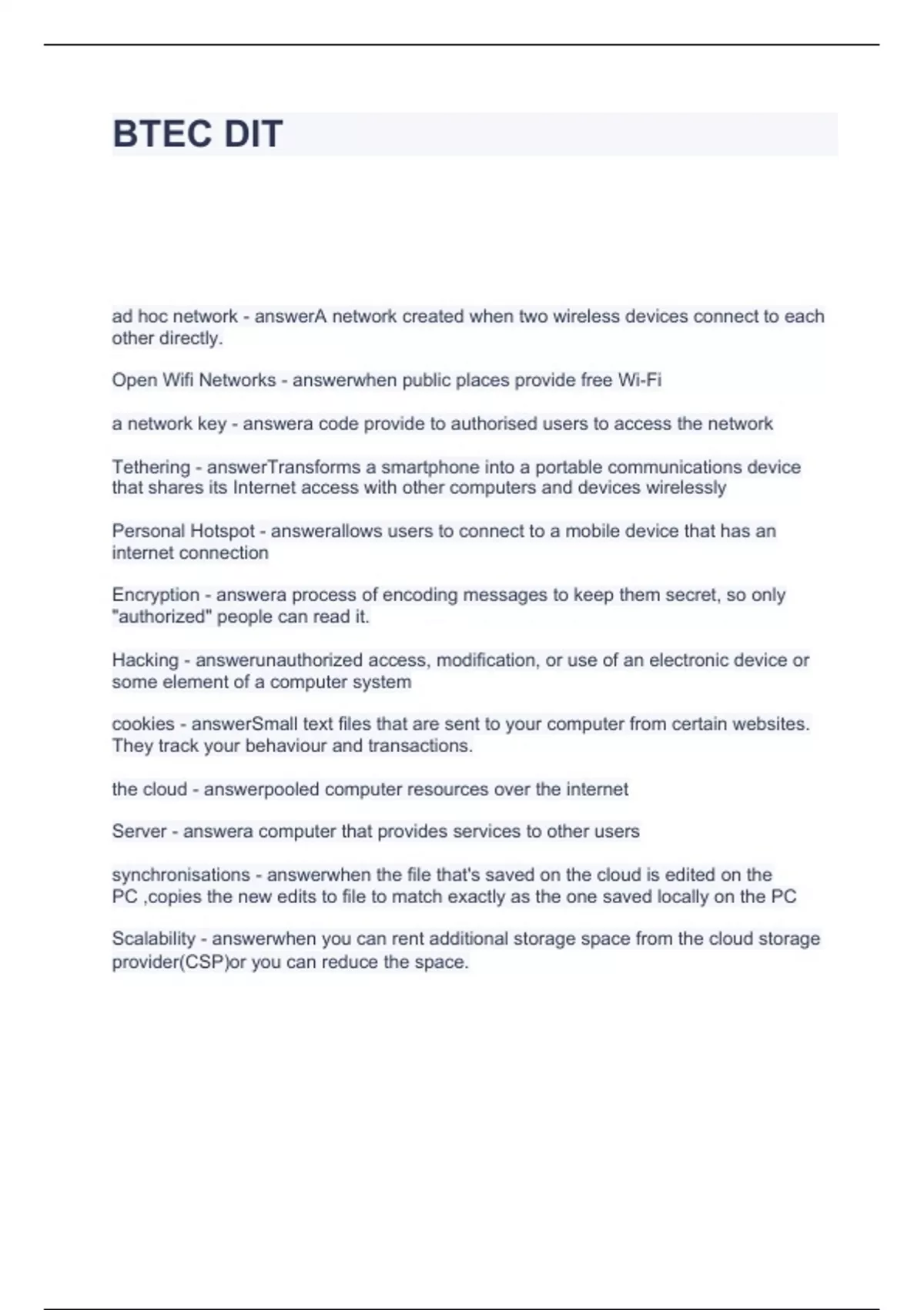 BTEC DIT Exam questions and answers 100% accurate - BTEC - Stuvia US