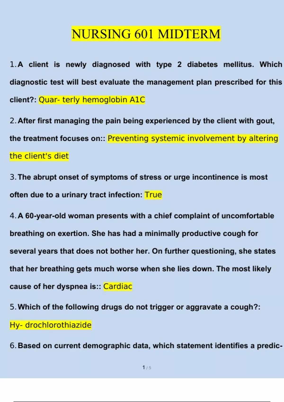 NR 601 Nursing 601 midterm Questions with Complete Solutions 100% ...