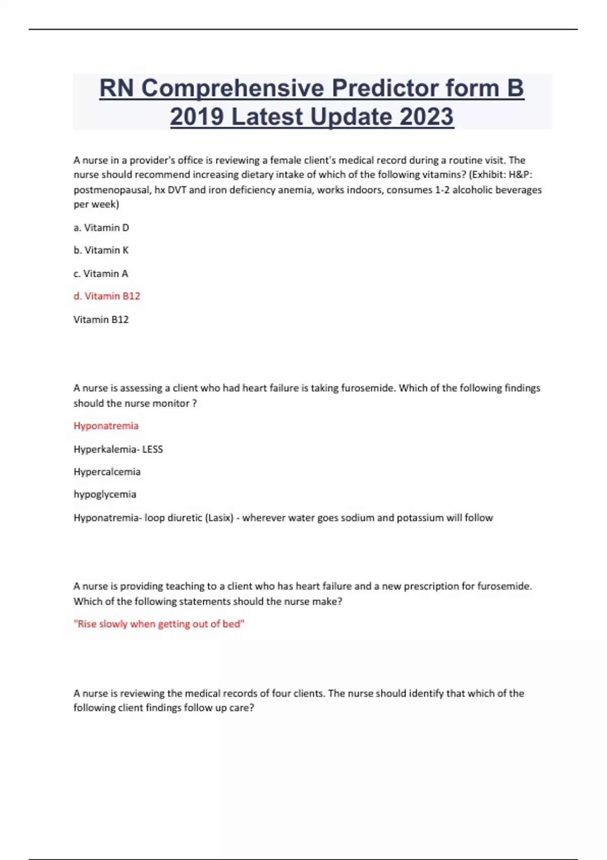 RN Comprehensive Predictor form B 2019 Latest Update 2023 - RN ...