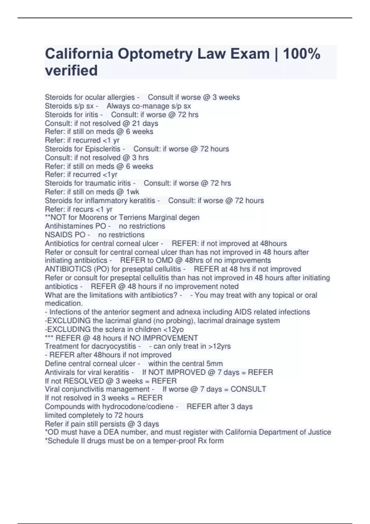 California Optometry Law Exam | 100% verified - California Optometry Law - Stuvia US