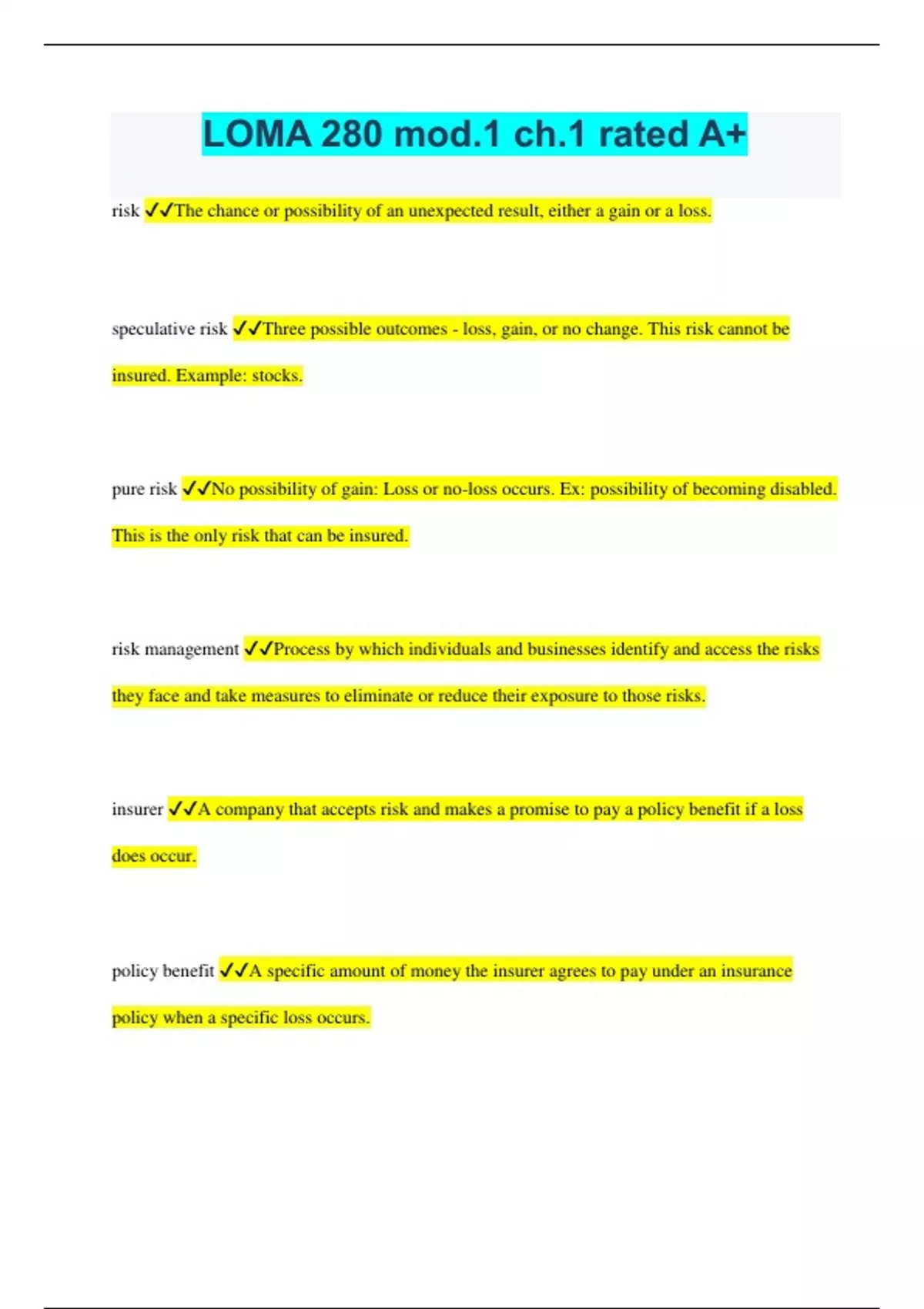LOMA 280 mod.1 ch.1 rated A+ - LOMA 280 - Stuvia US