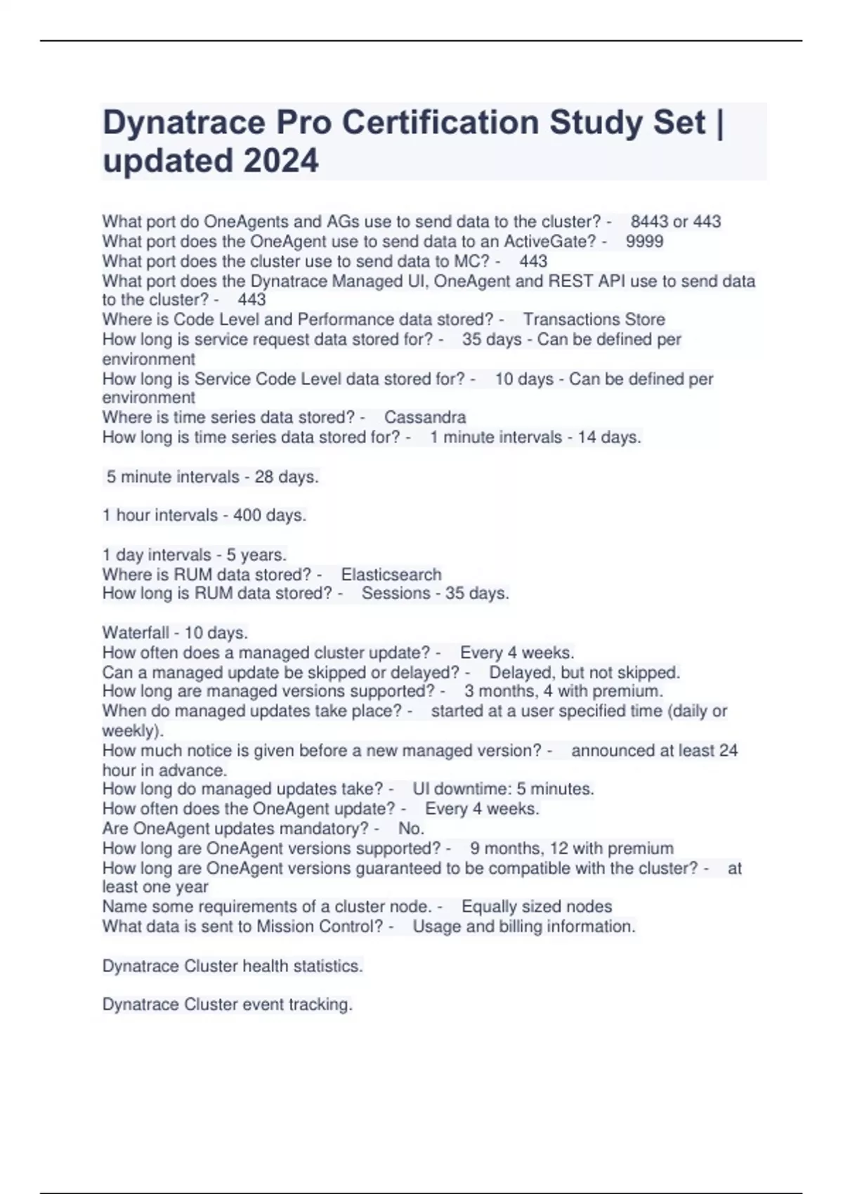 Dynatrace Pro Certification Study Set | updated 2024 - Dynatrace Pro Certification - Stuvia US