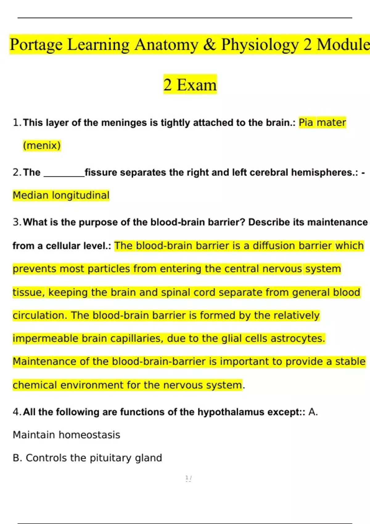 Portage Learning A& P 2 Module 2 Exam Updated Questions and Answers ...