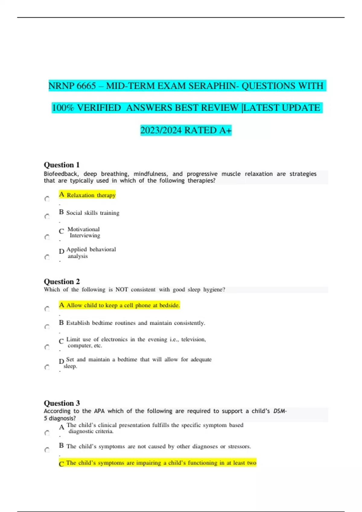 NRNP 6665 – MID-TERM EXAM SERAPHIN- QUESTIONS WITH 100% VERIFIED ...