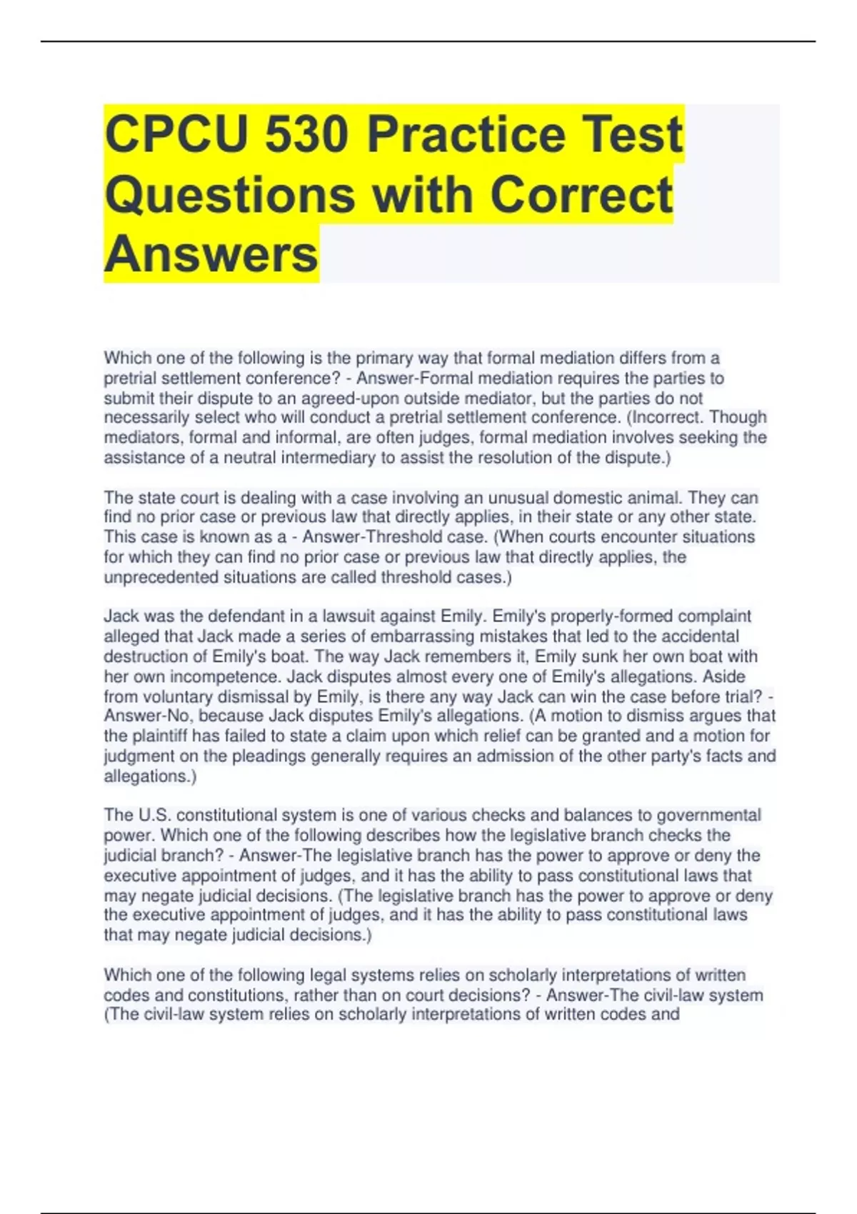 CPCU 530 Practice Test Questions with Correct Answers - CPCU 530 ...