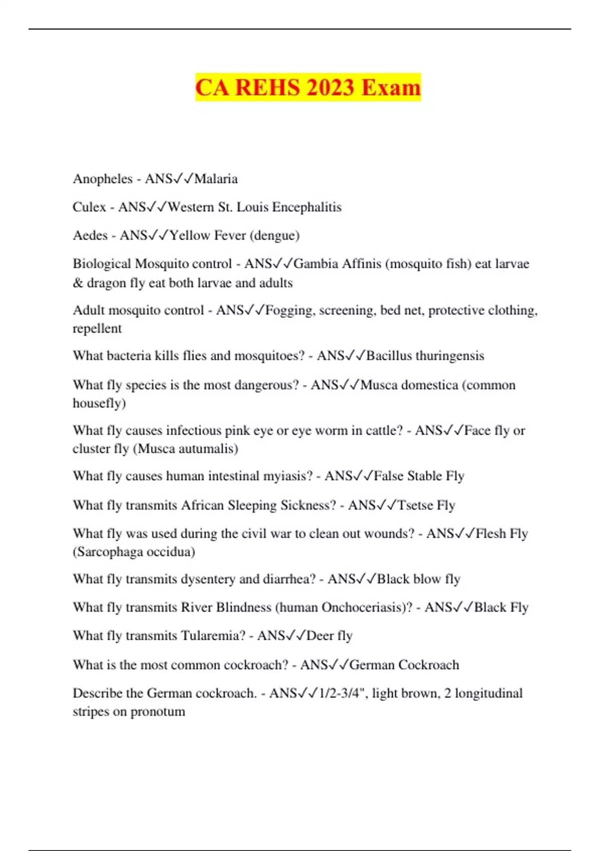 CA REHS 2023 Exam - CA REHS - Stuvia US