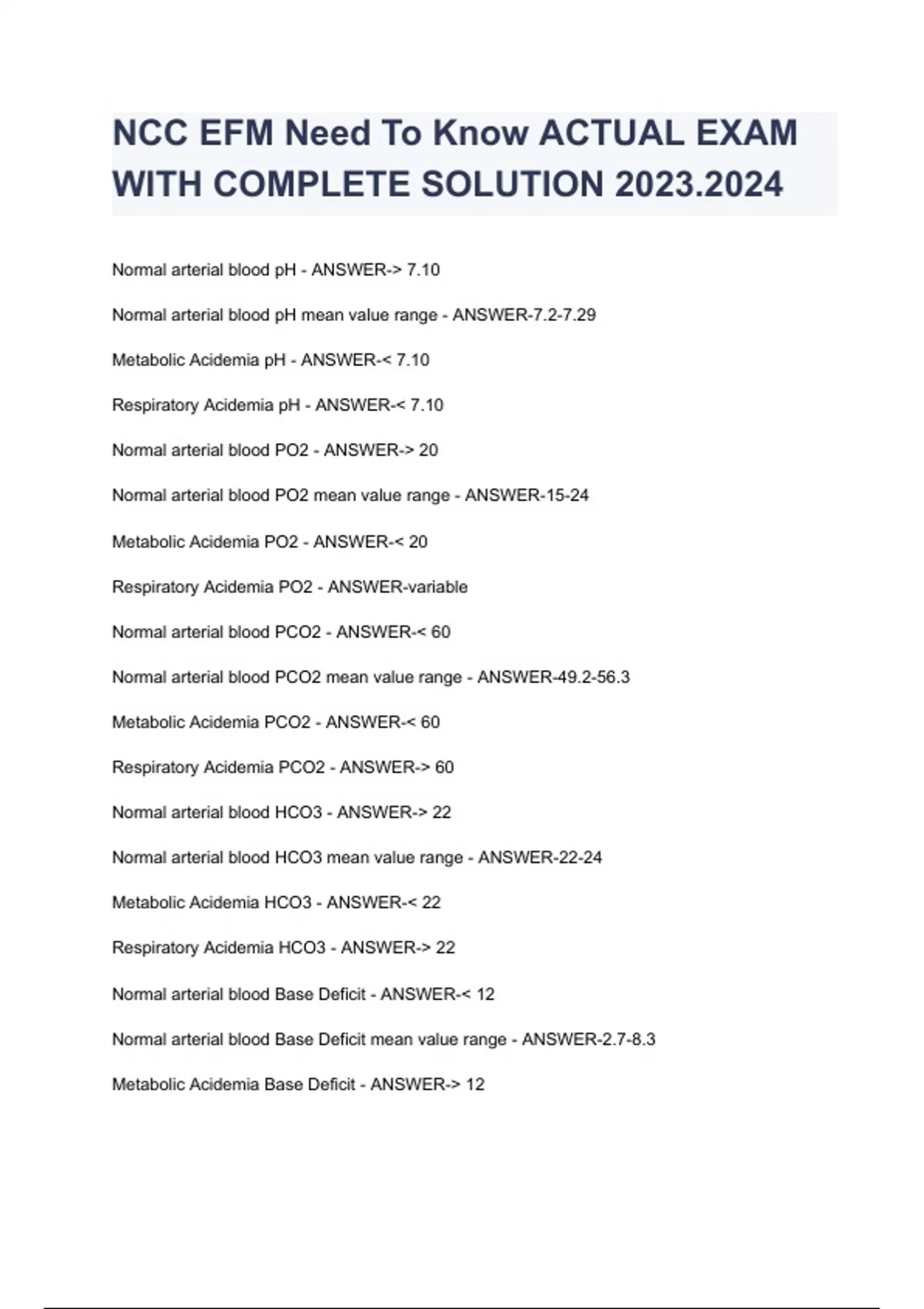 NCC EFM Need To Know ACTUAL EXAM WITH COMPLETE SOLUTION 2023.2024 - NCC EFM Need To Know ACTUAL ...