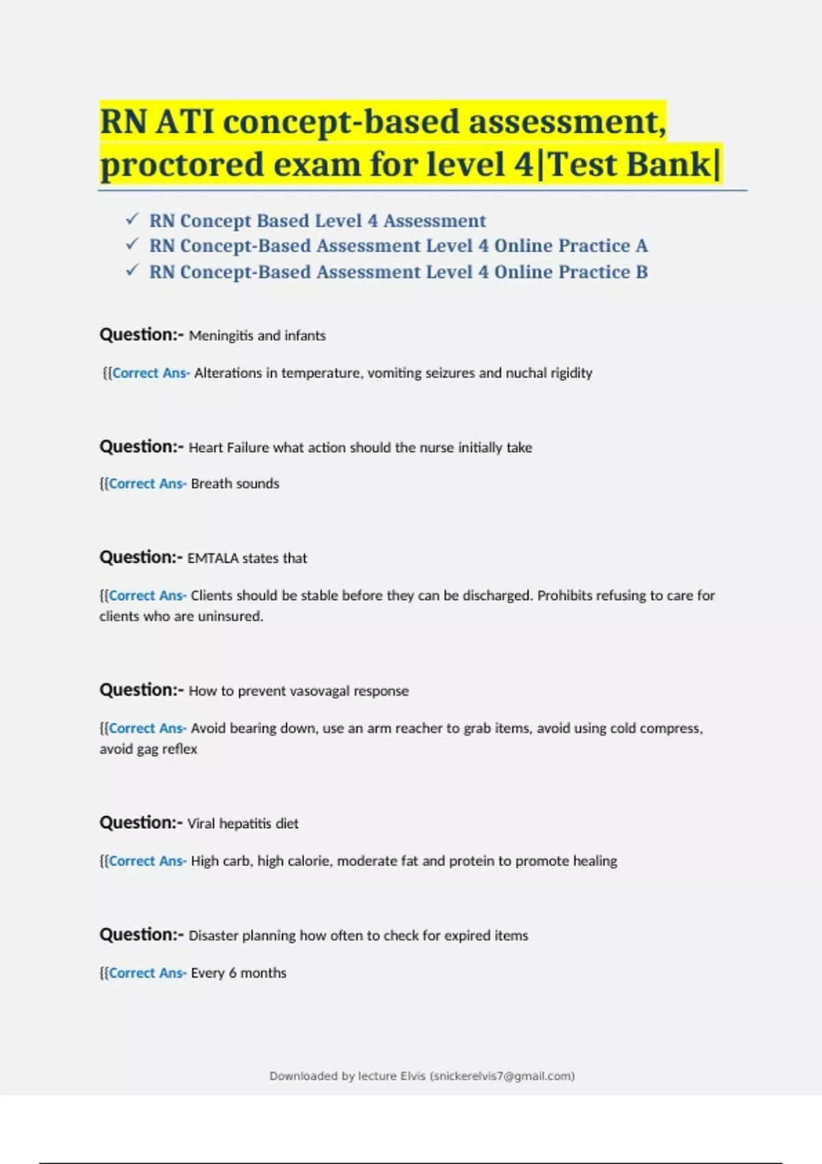 RN ATI Concept-Based Assessment, Proctored Exam For Level 4|Test Bank ...