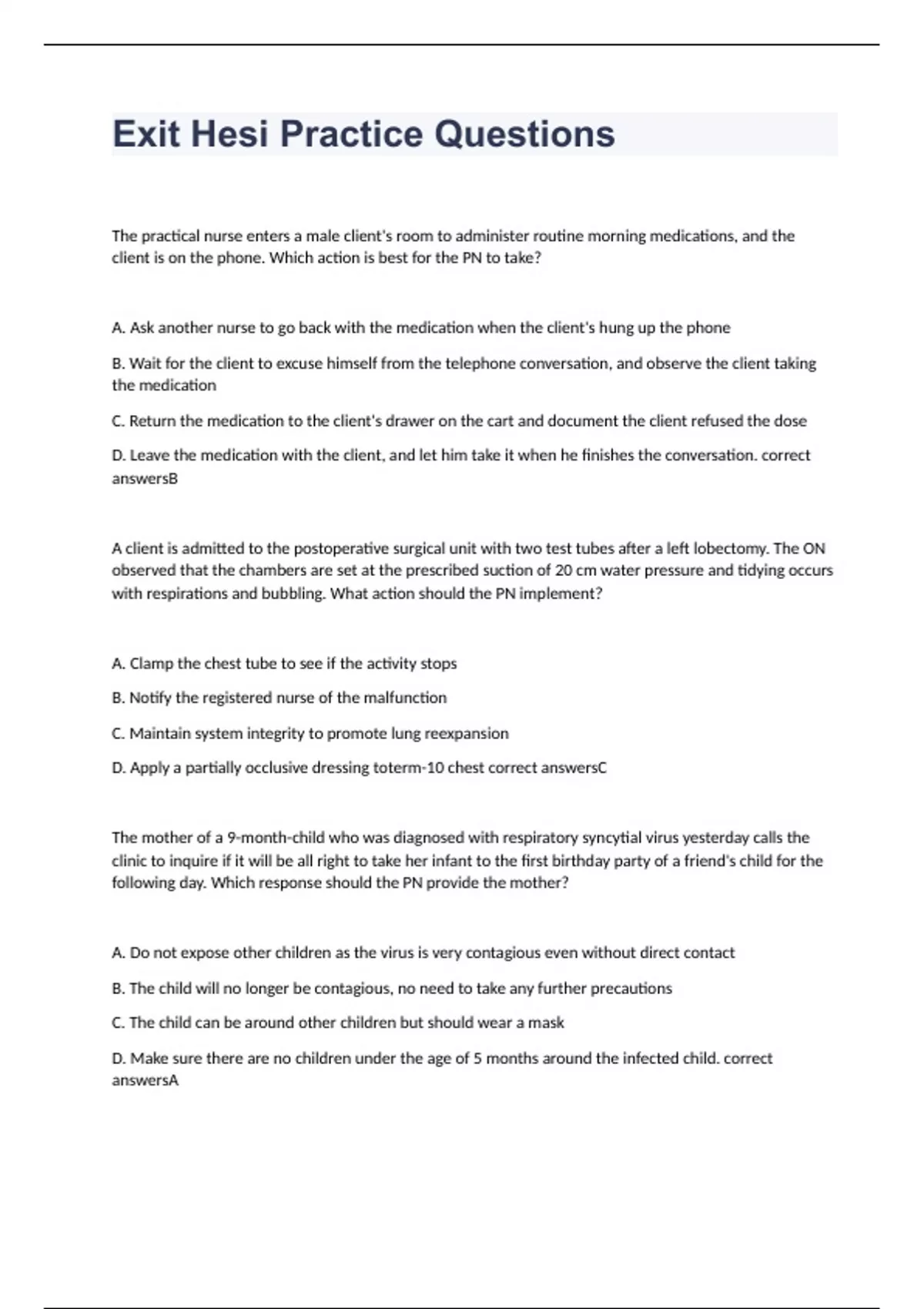Exit Hesi Practice Questions & Answers (100% correct) - Exit Hesi ...