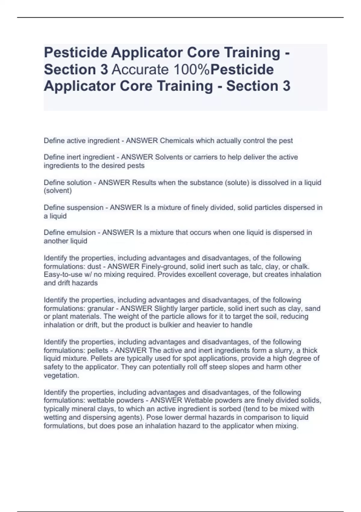 Pesticide Applicator Core Training - Section 3 Accurate 100%Pesticide Applicator Core Training ...