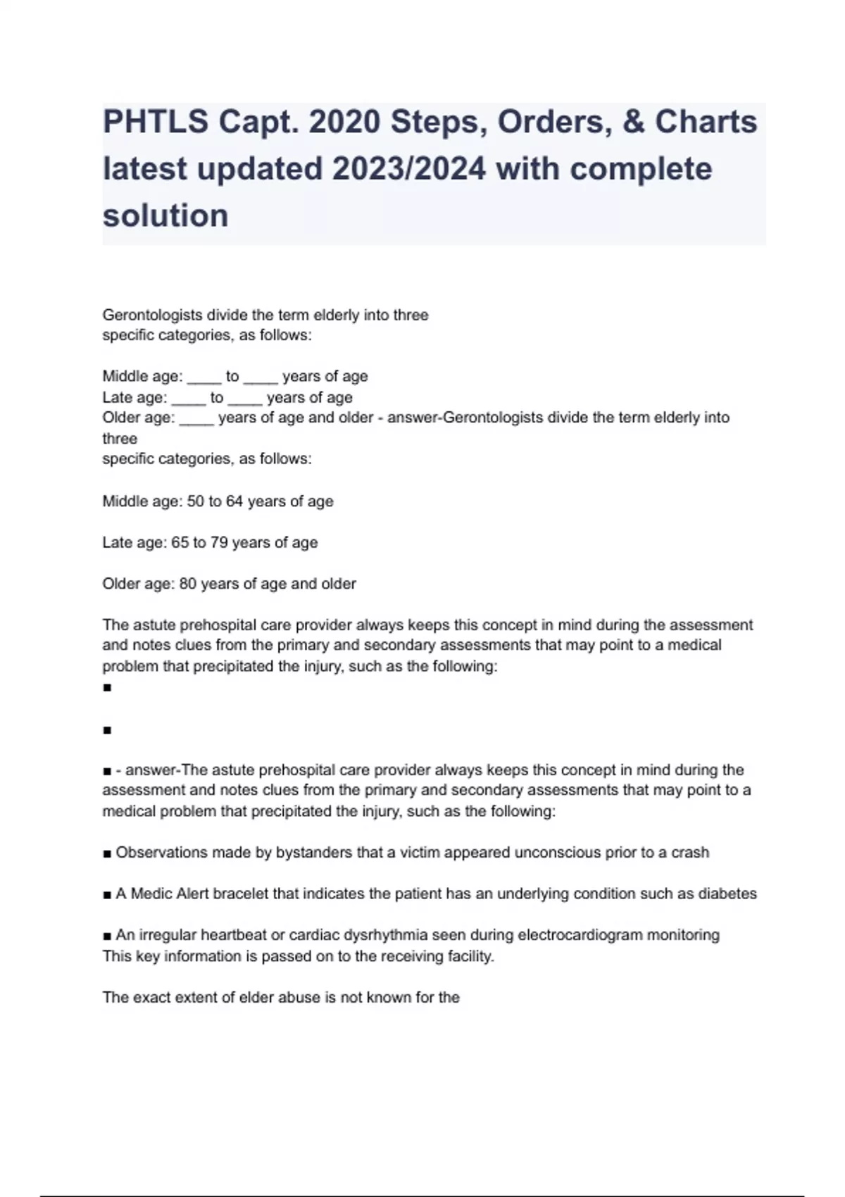 PHTLS Capt. 2020 Steps, Orders, & Charts latest updated 2023/2024 with ...