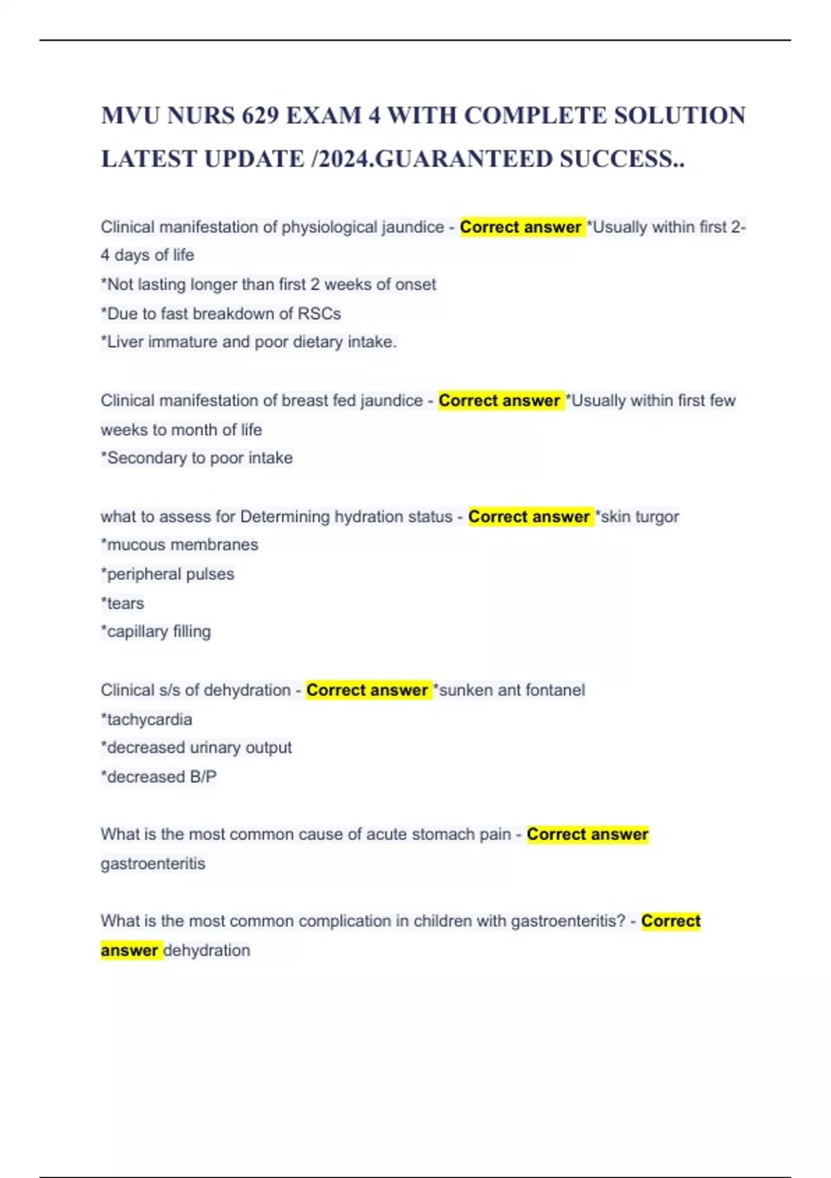 MVU NURS 629 EXAM 4 WITH COMPLETE SOLUTION LATEST UPDATE /2024 ...