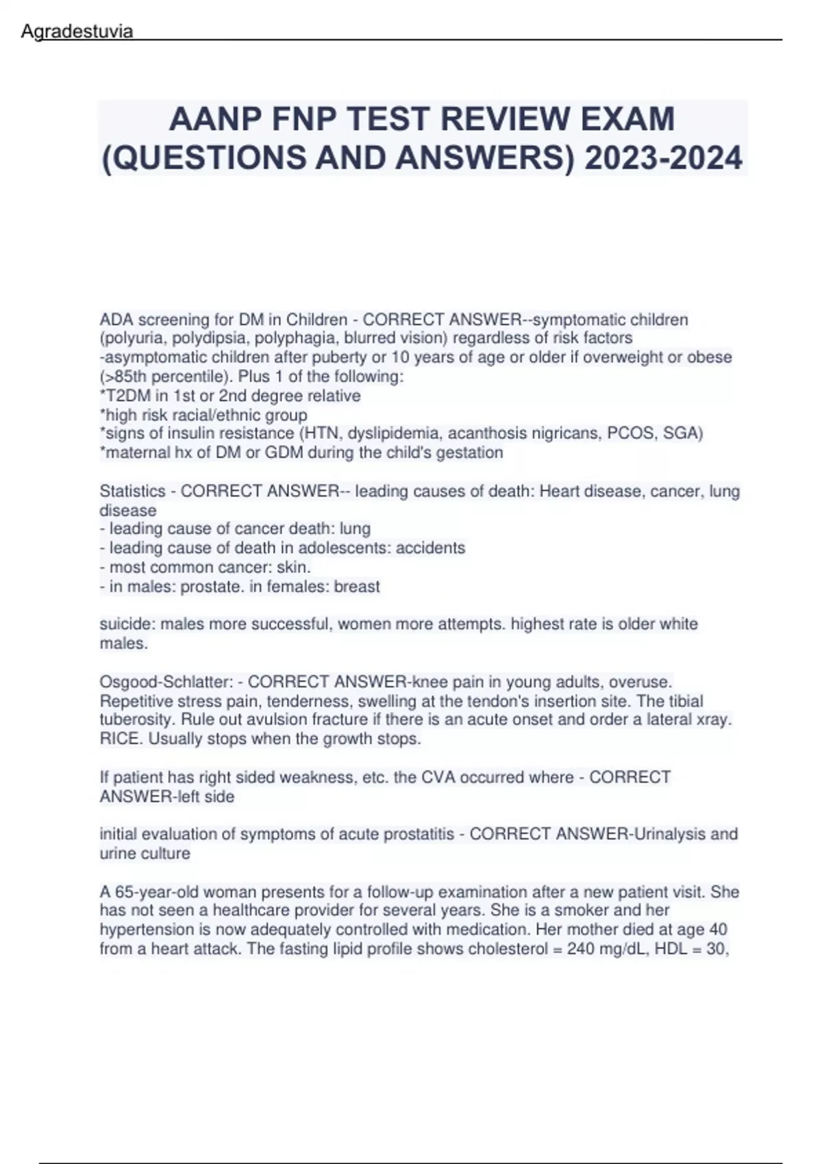 AANP FNP TEST REVIEW EXAM (QUESTIONS AND ANSWERS) - AANP FNP - Stuvia US