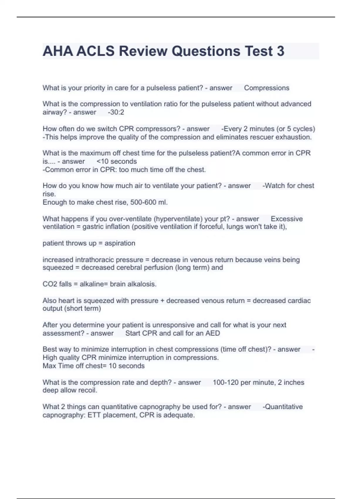 AHA ACLS Review Questions Test 3 Questions and Answers 2023 - AHA ACLS ...