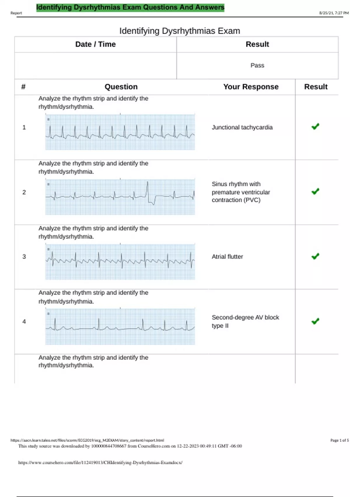 Identifying Dysrhythmias Exam Questions And Answers - Dysrhythmias ...