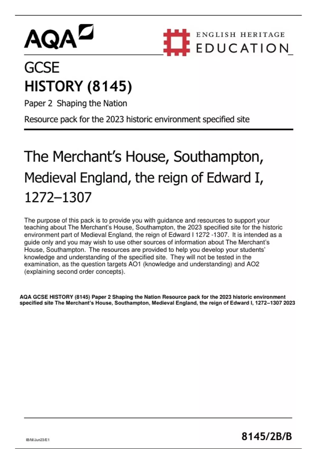 AQA GCSE HISTORY (8145) Paper 2 Shaping the Nation Resource pack for ...