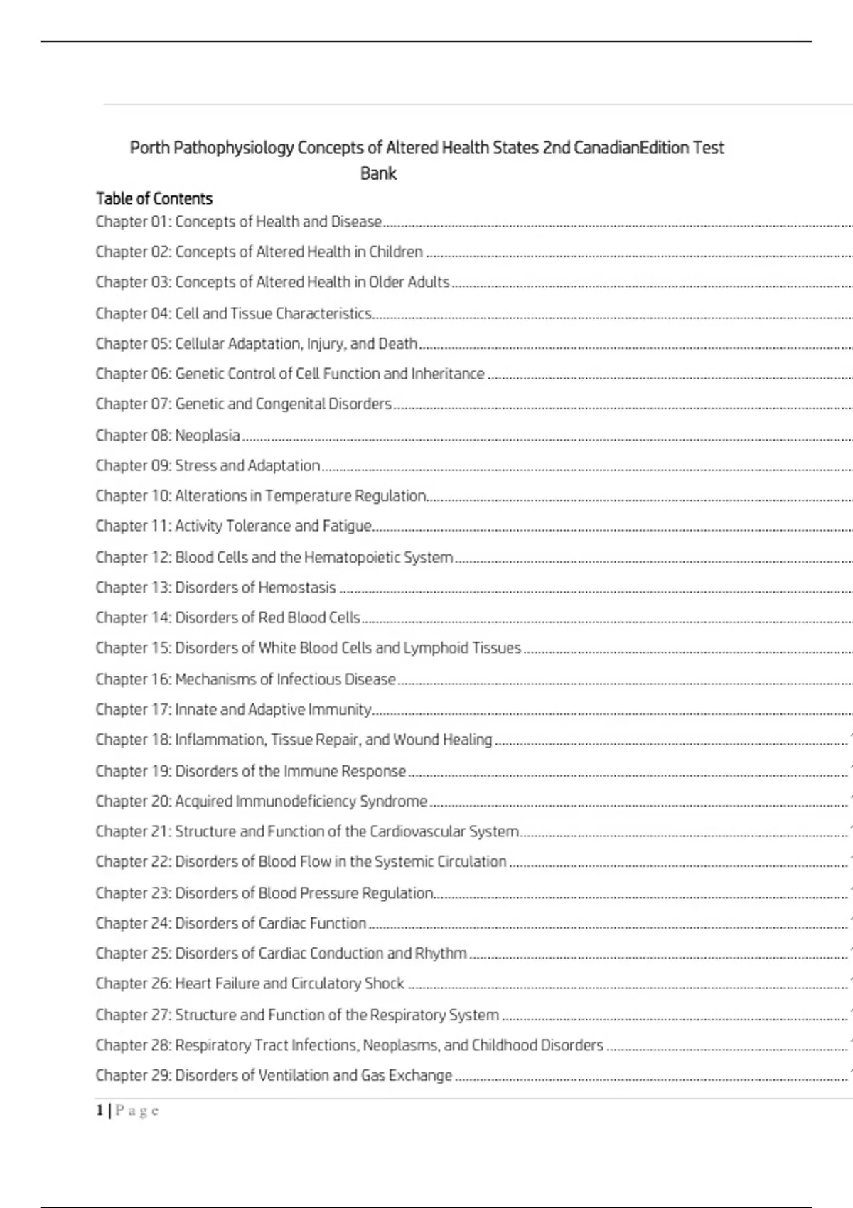 Test Bank Porth Pathophysiology Concepts of Altered Health States 2nd ...