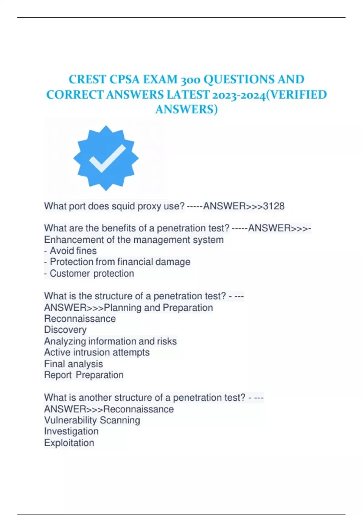 CREST CPSA EXAM 300 QUESTIONS AND CORRECT ANSWERS LATEST VERIFIED crest-cpsa-exam-300-questions-and-correct-answers-latest-verified