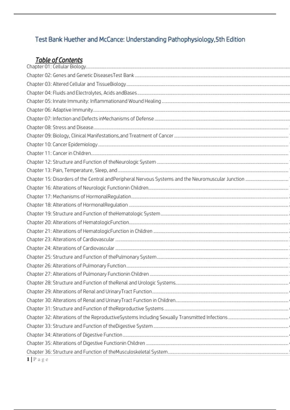 TEST BANK UNDERSTANDING PATHOPHYSIOLOGY, 5TH EDITION HUETHER AND ...