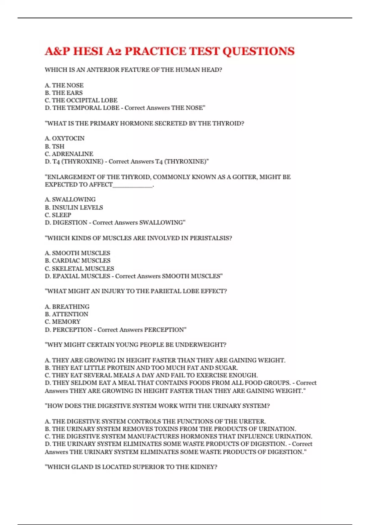 A&P HESI A2 PRACTICE TEST QUESTIONS WITH VERIFIED ANSWERS - Hesi A2 ...