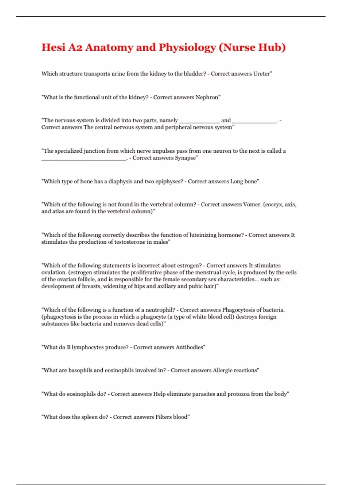 Hesi A2 Anatomy and Physiology (Nurse Hub) questions with verified ...