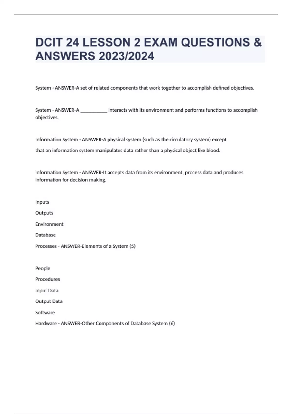 DCIT 24 LESSON 2 EXAM QUESTIONS & ANSWERS 2023/2024 - DCIT 24 LESSON 2 - Stuvia US