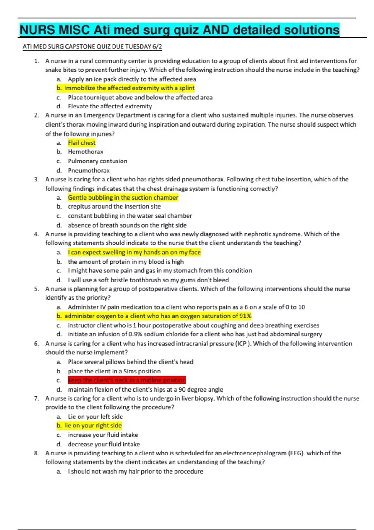 NURS MISC Ati med surg quiz AND detailed solutions NURS MISC Ati med ...
