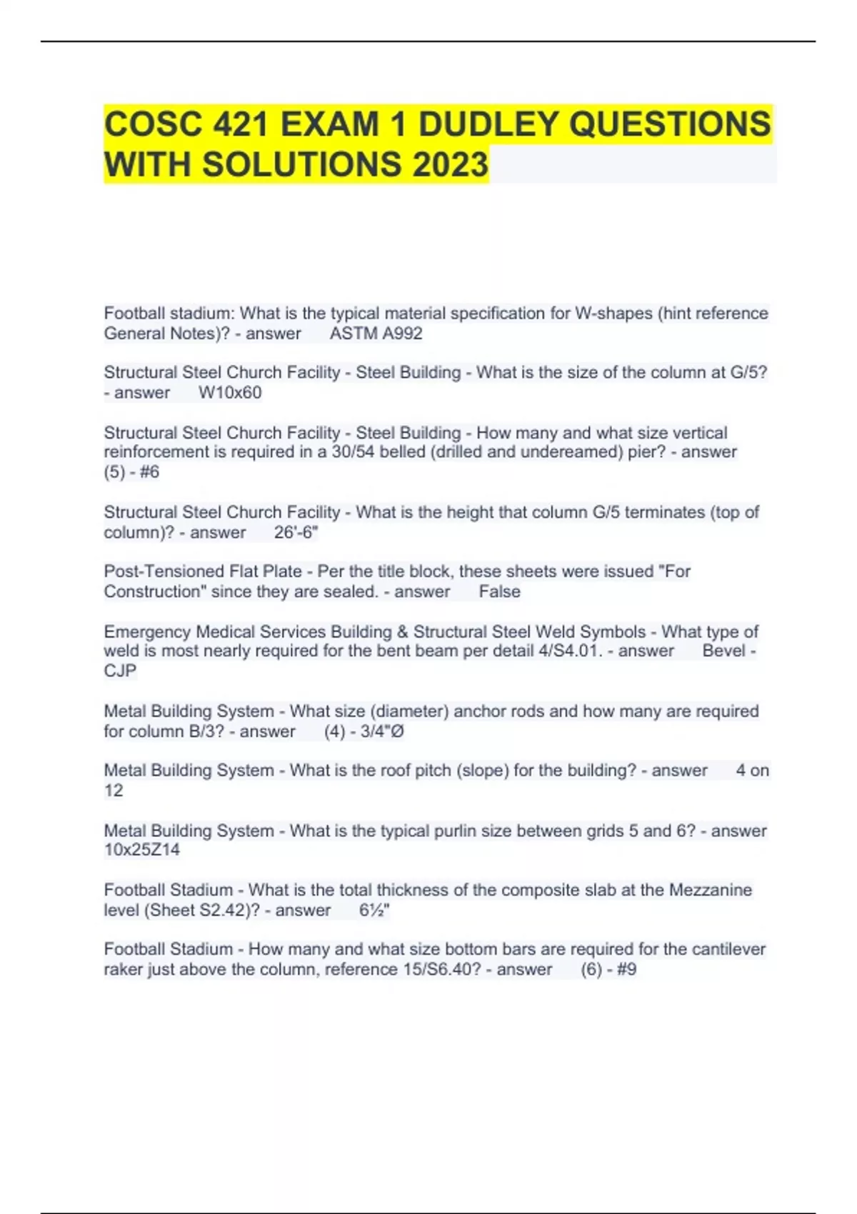 COSC 421 EXAM 1 DUDLEY QUESTIONS WITH SOLUTIONS 2023 - COSC - Stuvia US