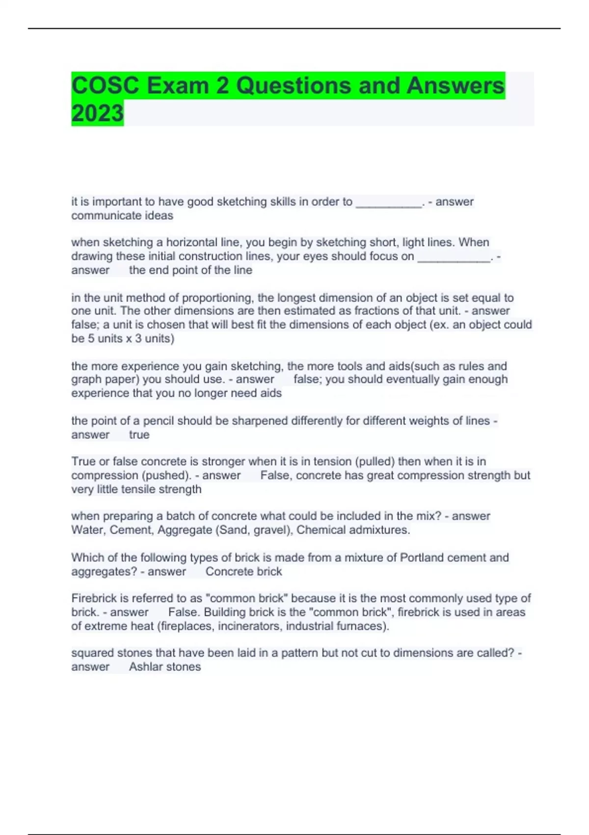 COSC Exam 2 Questions and Answers 2023 - Cosc - Stuvia US