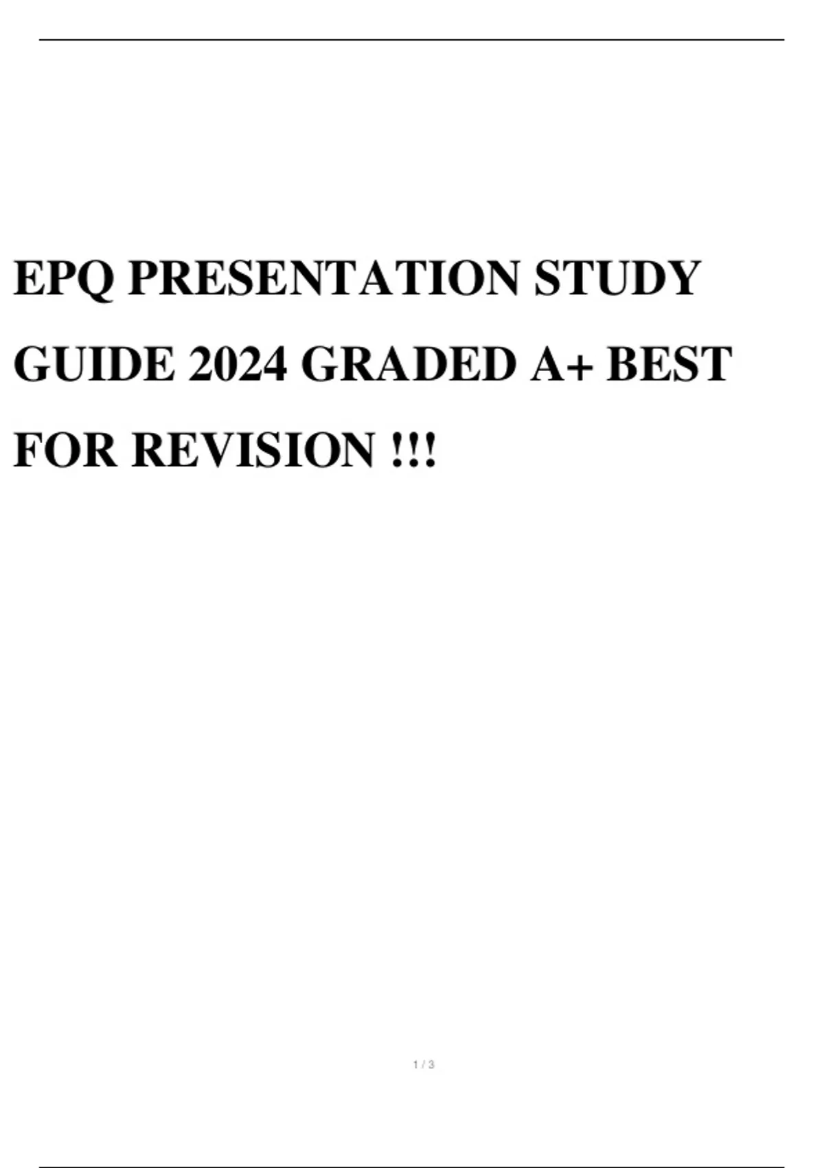 EPQ PRESENTATION STUDY GUIDE 2024 GRADED A+ BEST FOR REVISION !!! - EPQ ...