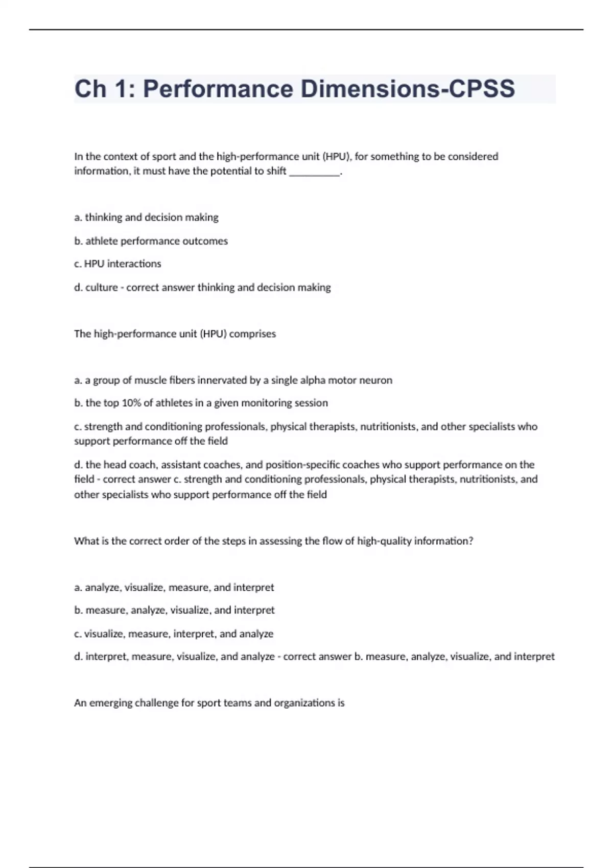 Ch 1 Performance Dimensions-CPSS Questions with complete solution 2023/ ...