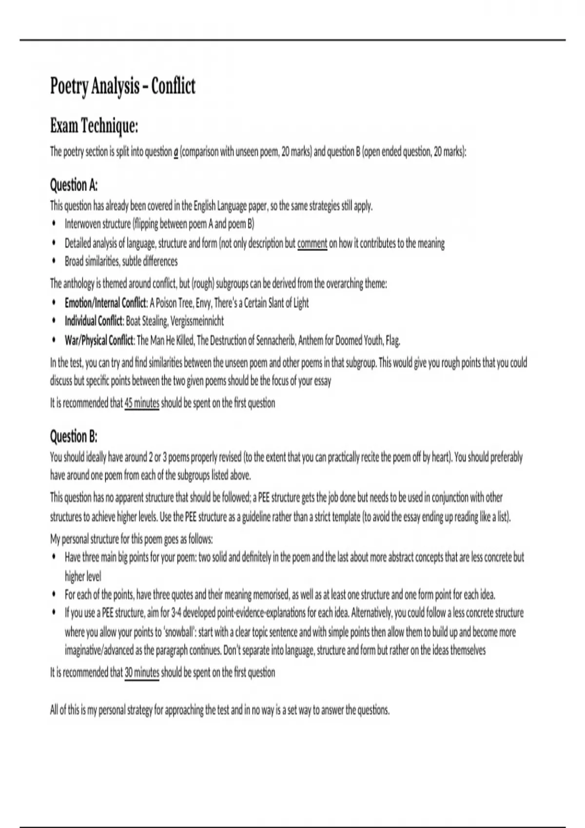 Summary OCR GCSE Poetry analysis eng lit conflict - English - Stuvia UK