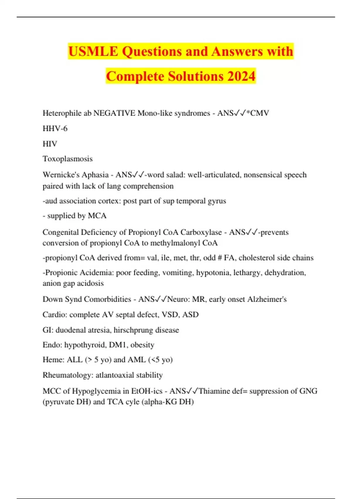 USMLE Questions and Answers with Complete Solutions 2024 - USMLE step 1 ...